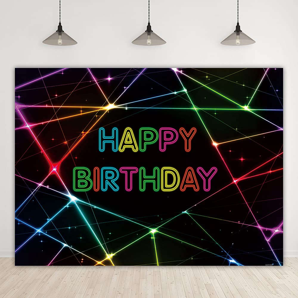 Bellimas Neon Birthday Party Backdrop Paint Splatter Neon Lights Happy ...