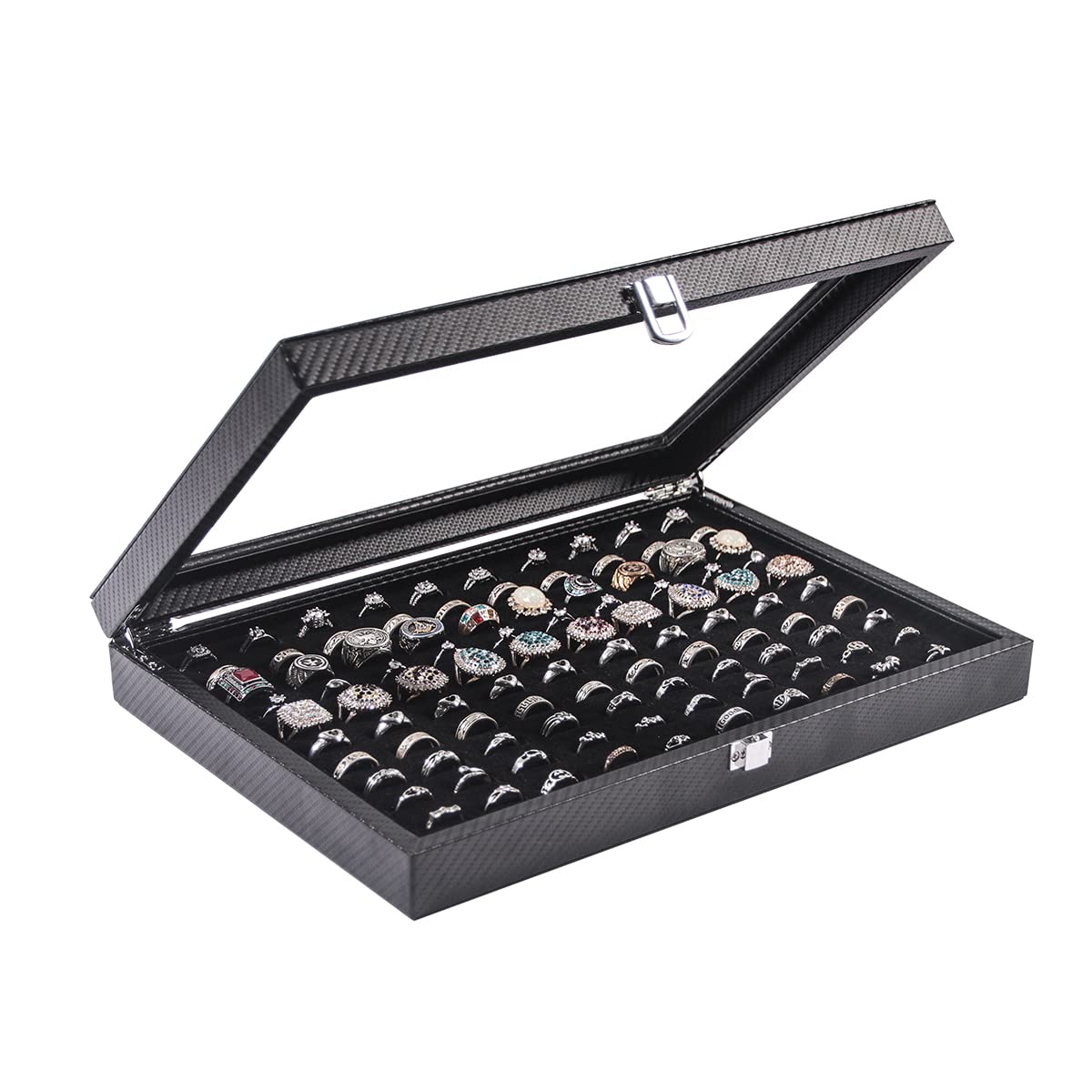 Amazon.com: Pengup Ring Organizer for Jewelry,100 Slots Carbon Fiber ...