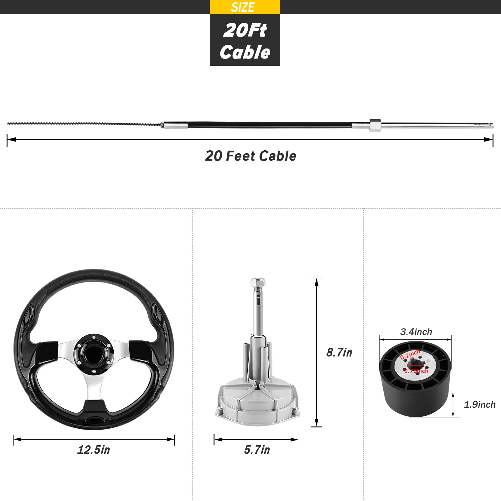 Snapklik.com : Boats Steering System, 20ft Cable Outboard Steering Kit ...