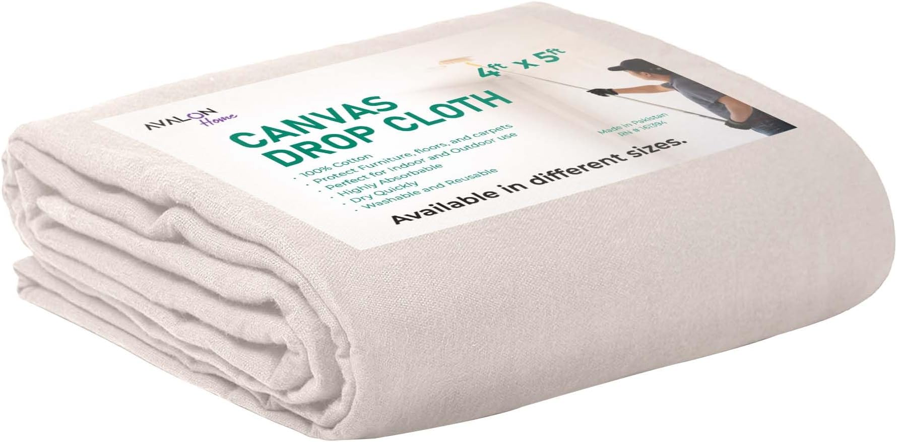 Canvas Drop Cloth 4X5 ft Pack of 1 - Odourless Painters Drop Cloth for ...