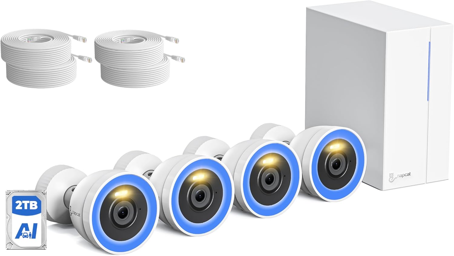 NAPCAT 4MP 8CH PoE Security Camera System, 4pcs 4MP Wired Outdoor PoE ...