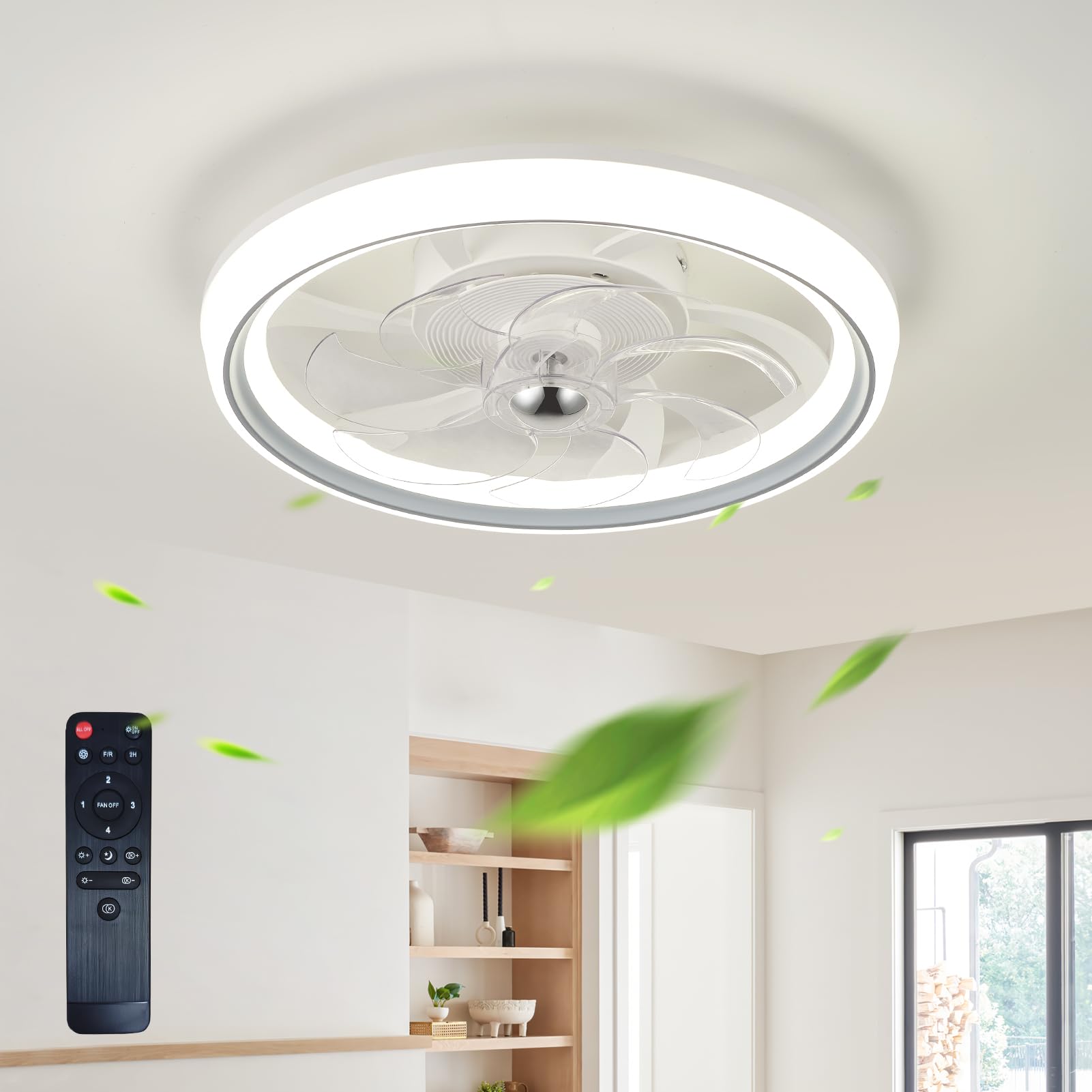 UNRRYI Low Profile Ceiling Fans with Lights and Remote Flush Mount ...