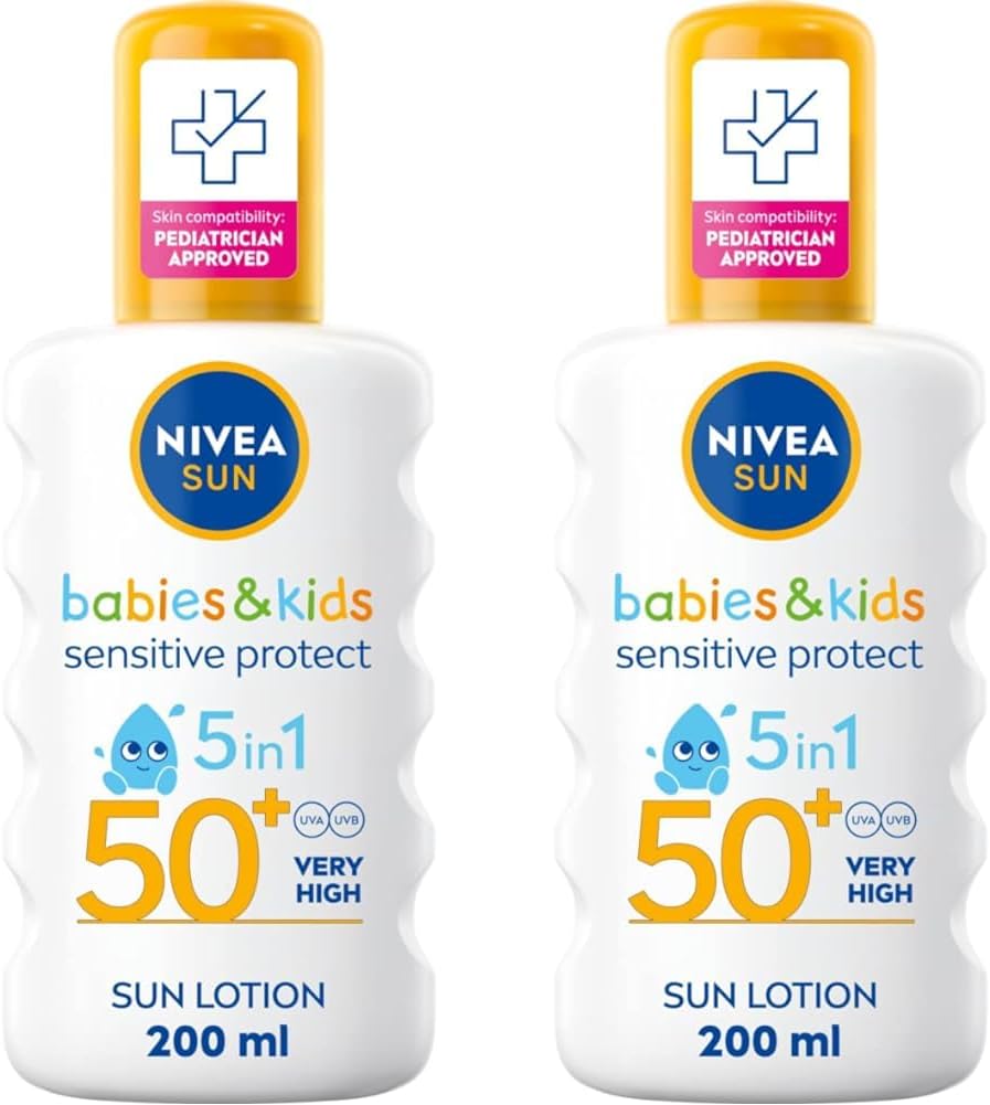 NIVEA SUN Kids Protect & Sensitive Spray (200ml) Sunscreen Spray with SPF 50+, Kids Suncream for ...