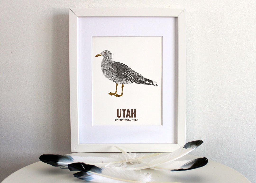 Amazon.com: Utah State Bird, Art, Nature art, Outdoor art, Vintage Map ...