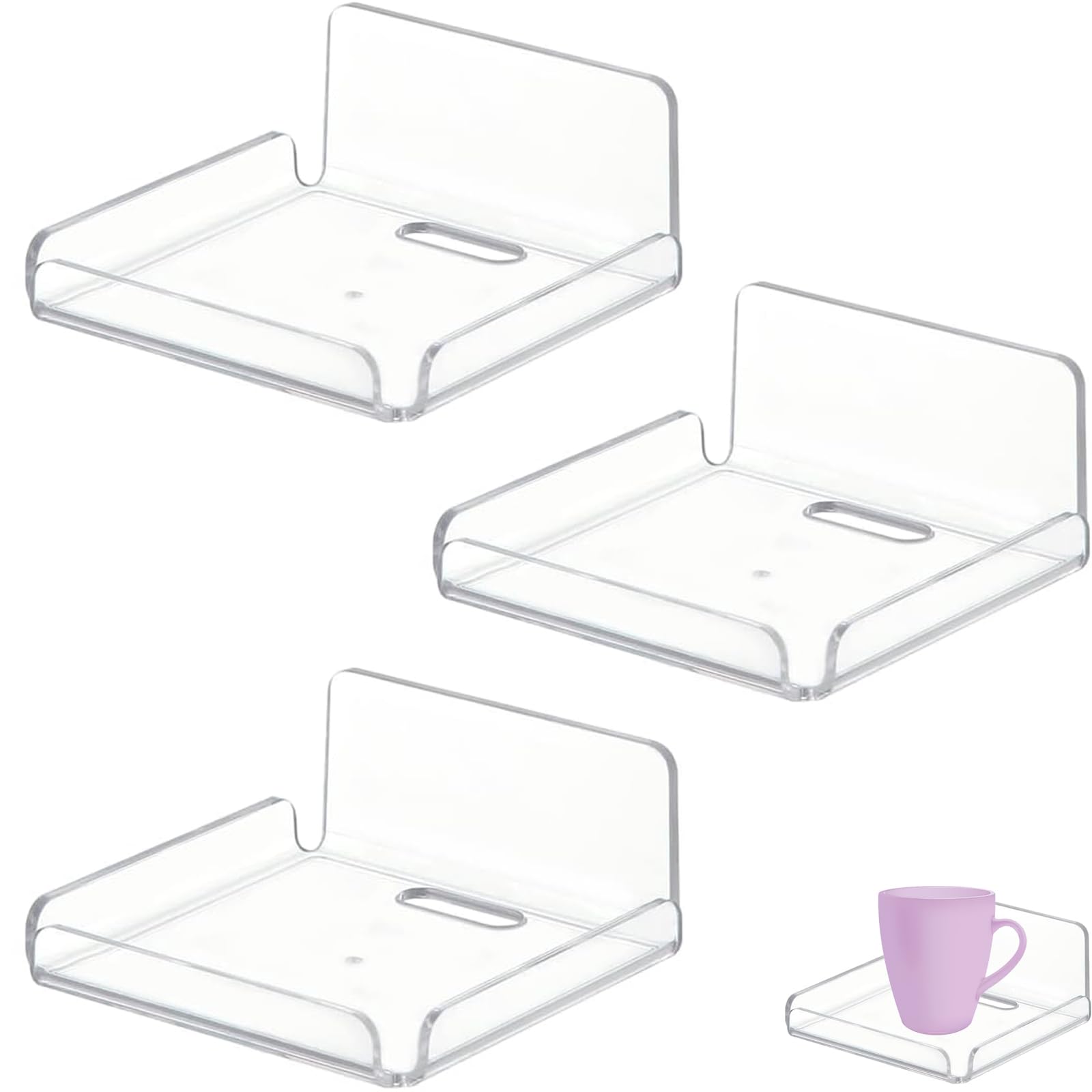 3 Pcs Small Shelf, Clear Acrylic Stick on Shelves, Mini Wall Mounted ...
