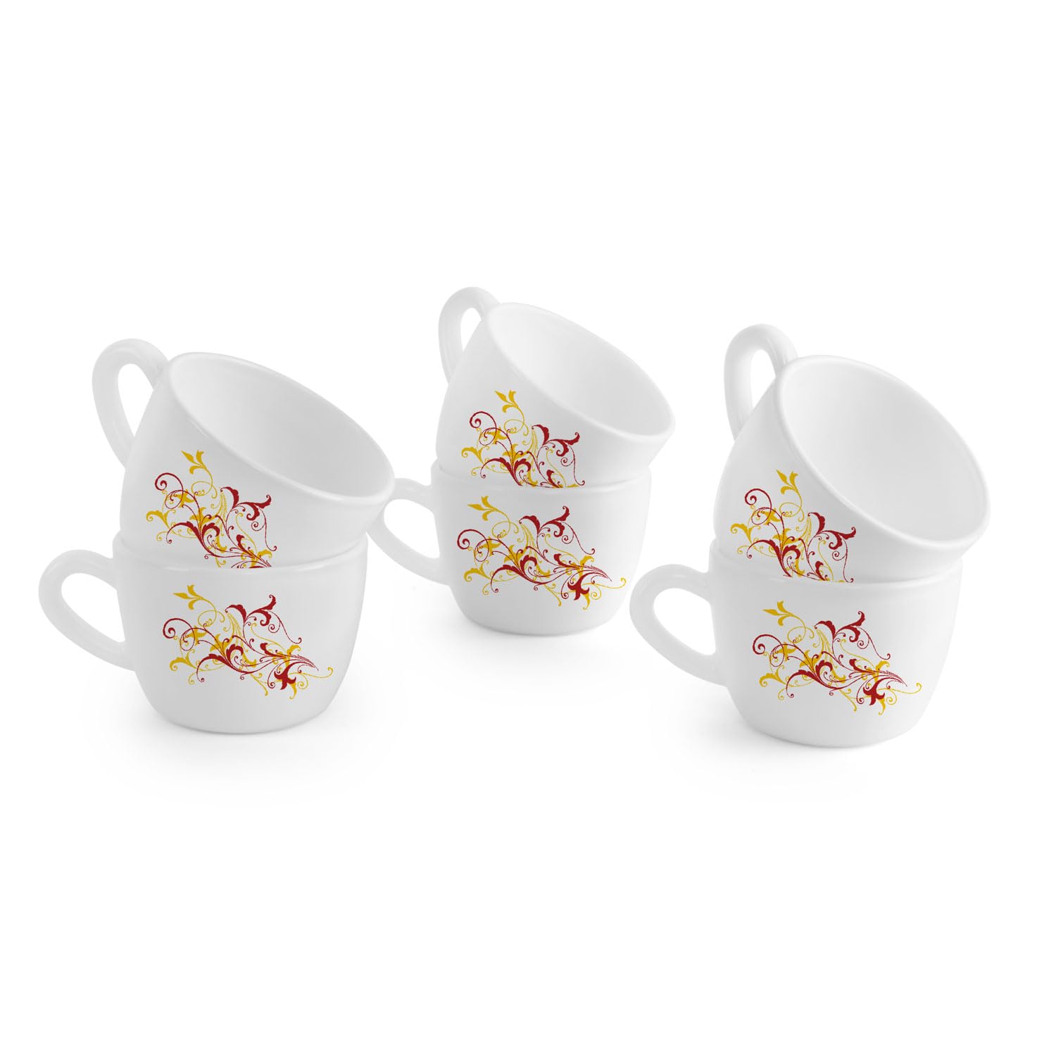 Buy CELLO Opalware Dazzle Queen Cup Yellow Scroll | Cups for Tea,Coffee ...