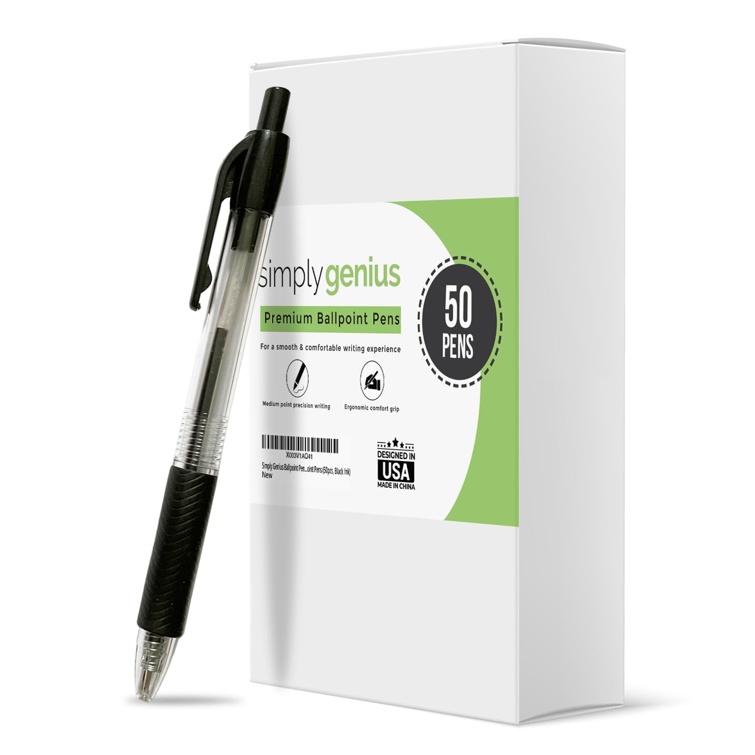 Simply Genius 50 Pack Office Pens, Retractable Ballpoint Pens in Black ...