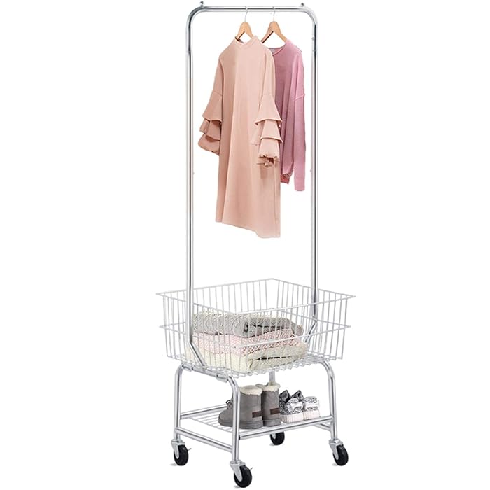 Buy Yaheetech Wire Commercial Rolling Laundry Cart Bulter Garment Rack ...