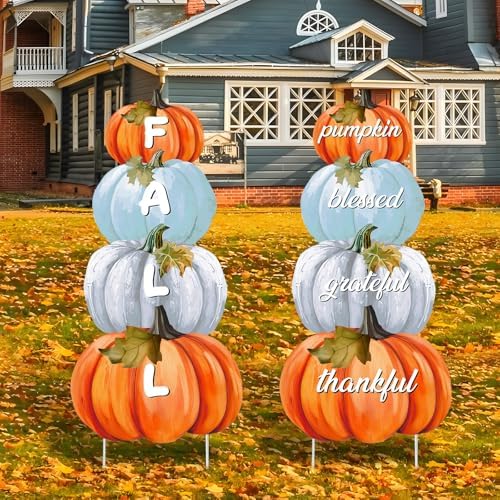 Amazon.com : 3 Pcs Welcome Fall Yard Sign Fall Football Pumpkin Plastic ...