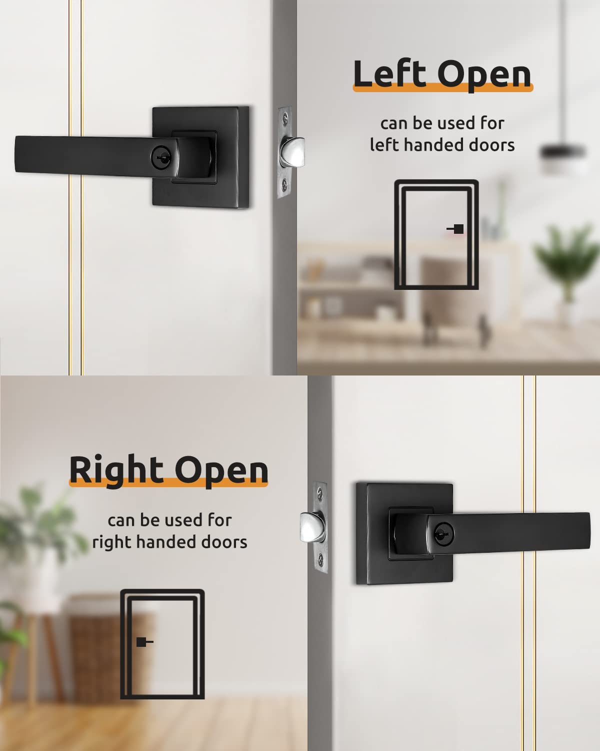 Sensimax 1 Pack Interior Door Handles, Square Keyed Entry Lever Matte ...