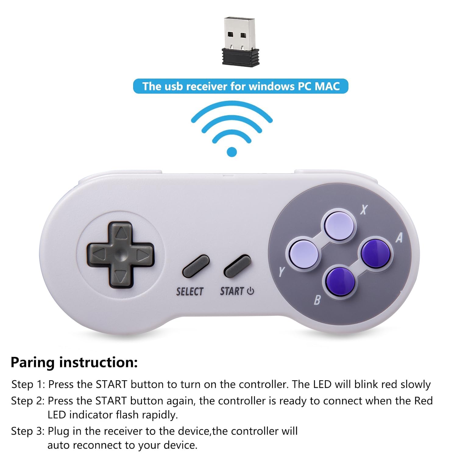 Snapklik.com : Wireless SNES USB Controller, Rechargeable Classic USB ...