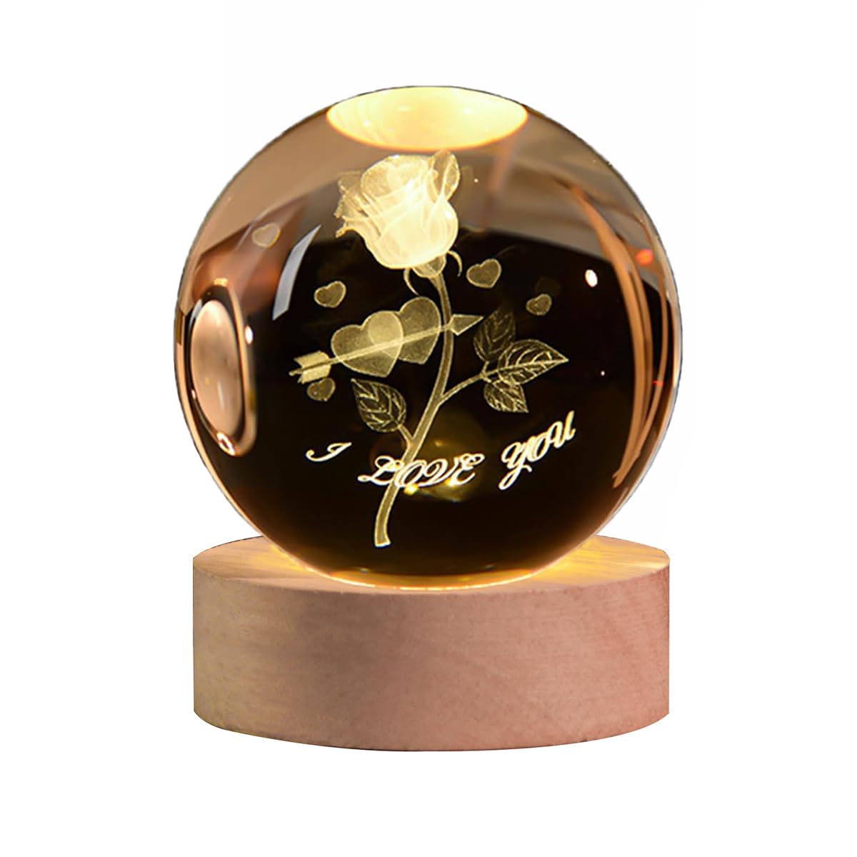 QIANCHANG 3D Rose Crystal Ball Night Light, I Love You Decor Figurine ...