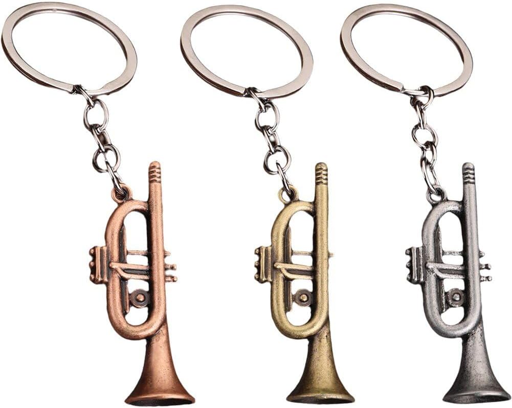 Haiyou 3pcs Trumpet Charm Keyring with Silver Tone Keychain Key Ring ...