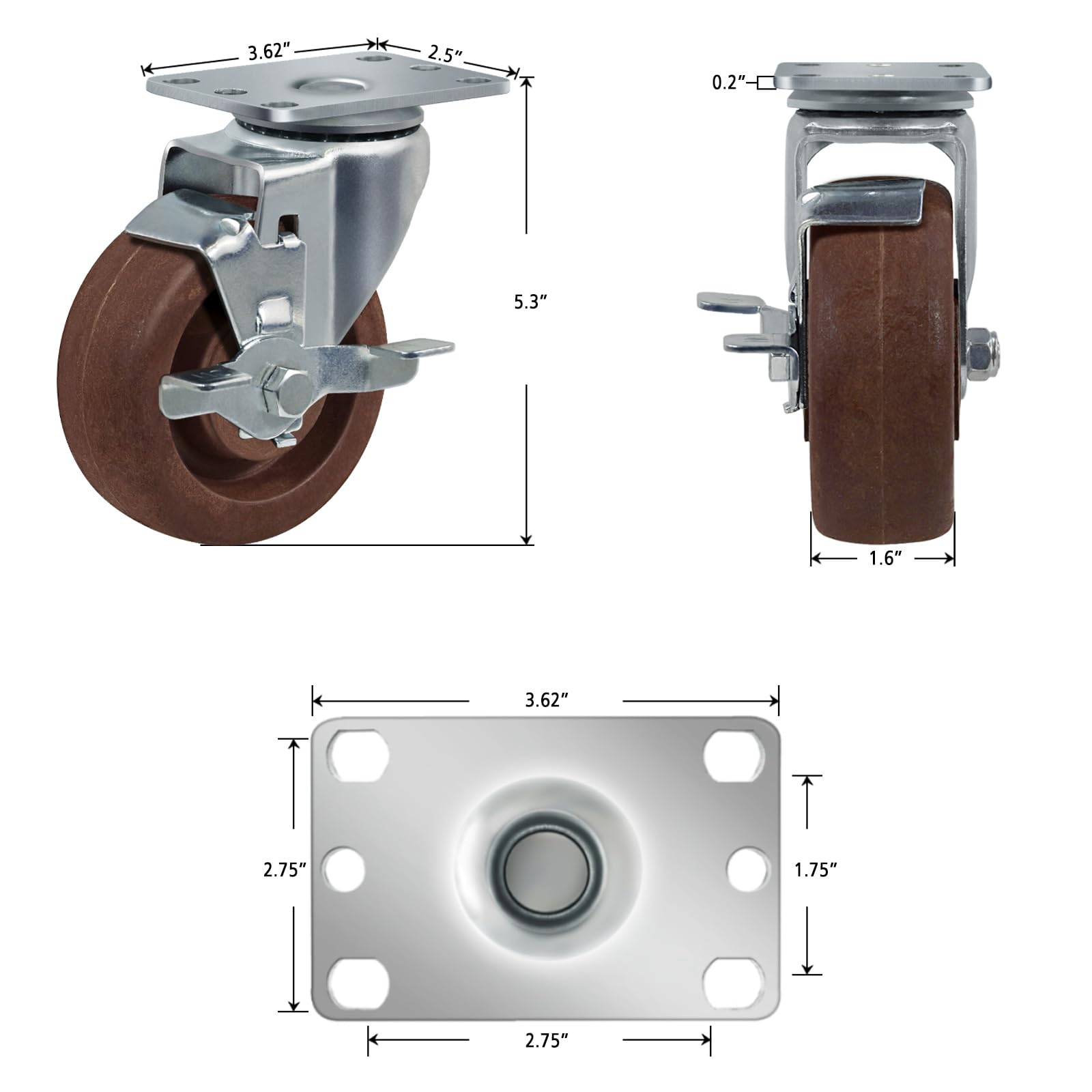 4"X1.5" Heavy Duty Casters- Hi Temperature Wheels, Set of 4 with Strong ...