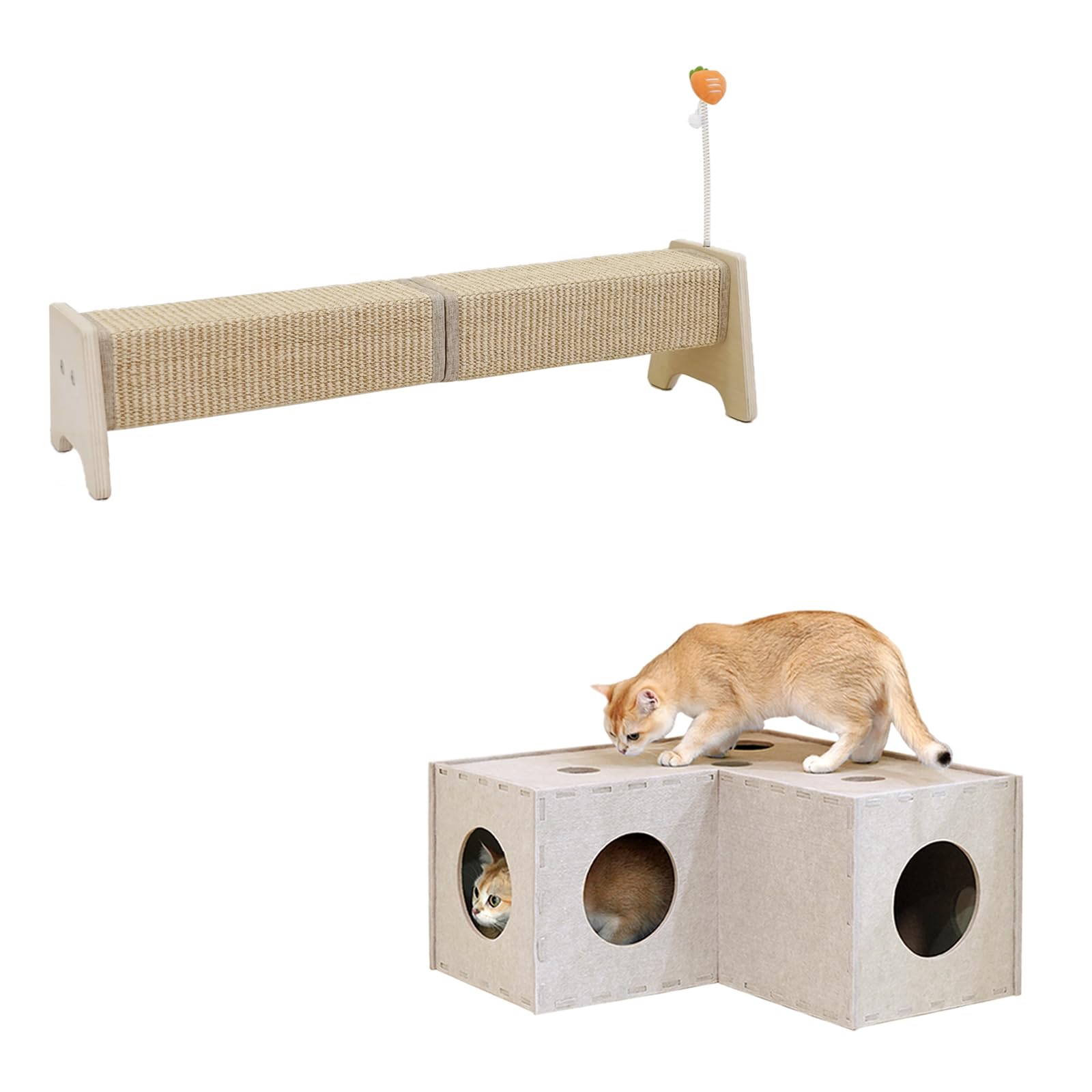 Amazon.com : PETKARAY Horizontal Scratching Post & Cat Felt Tunnel ...