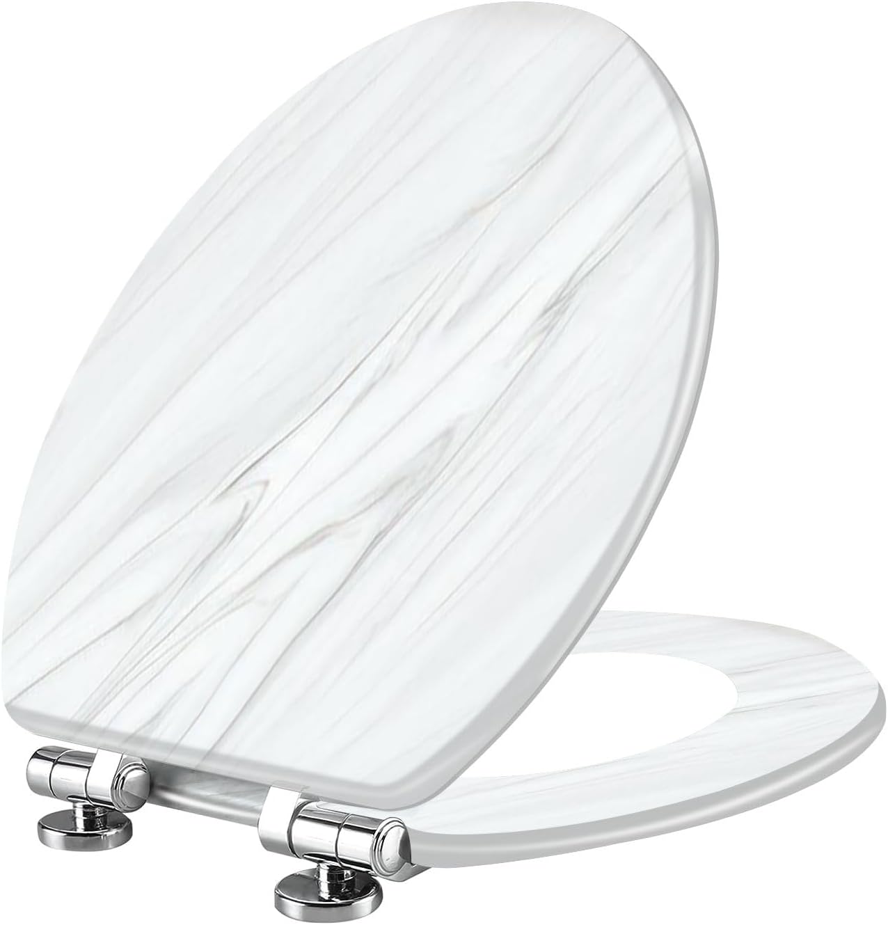 Elongated Toilet Seat Marble wall white pattern gray ink graphic ...