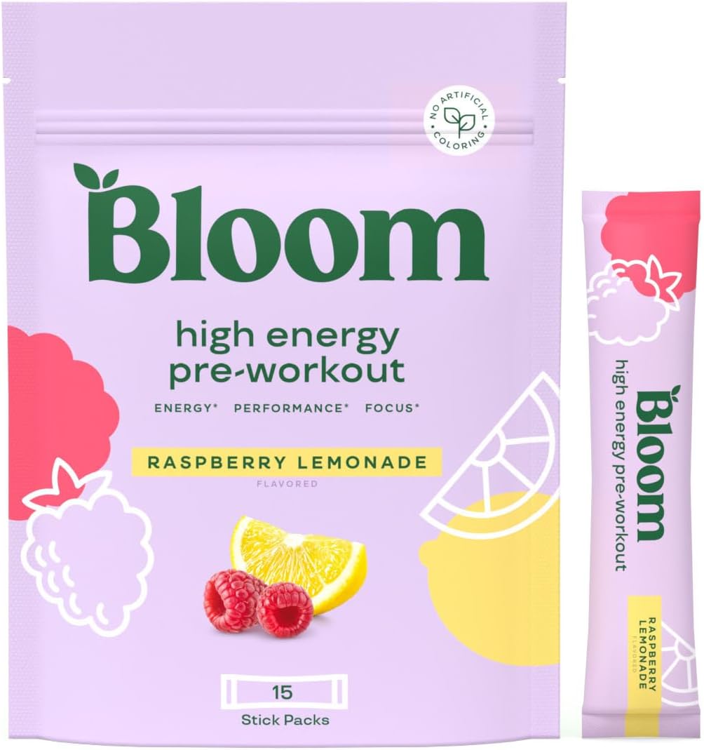 Bloom Nutrition Polvo de alta energía para antes del entrenamiento para ...