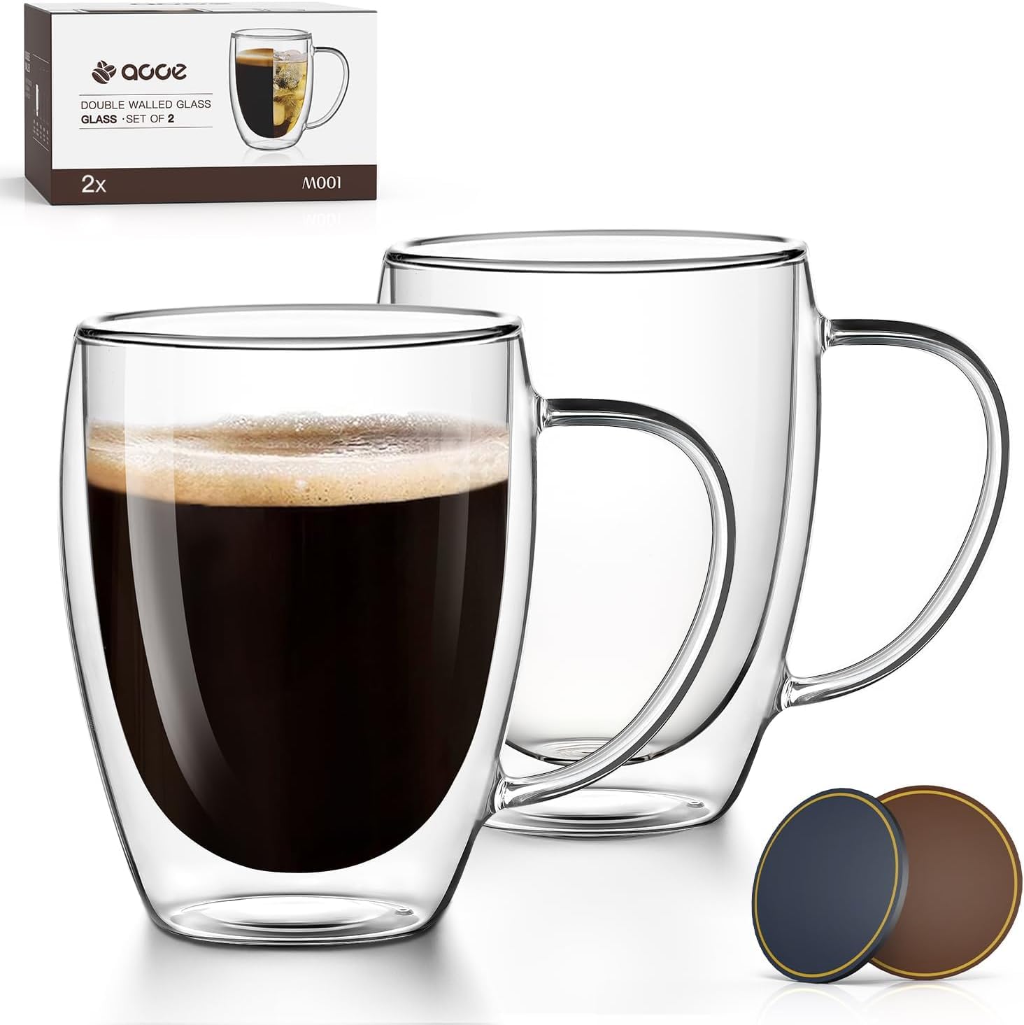 Snapklik.com : OJA Double Wall Glass Coffee Mugs Set Of 2, 13oz Clear ...