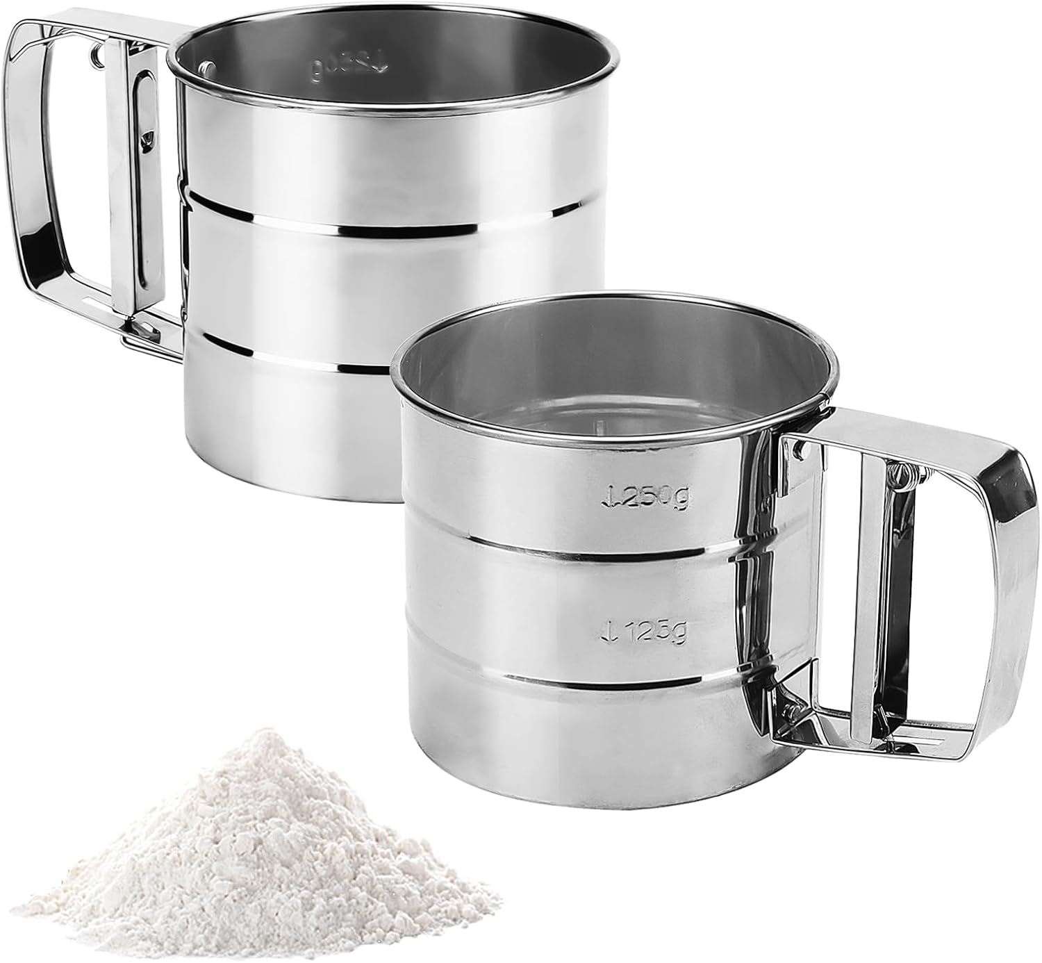 SINJEUN 2 Pack Flour Sifter Cup, Stainless Steel Fine Mesh Flour Sifter ...