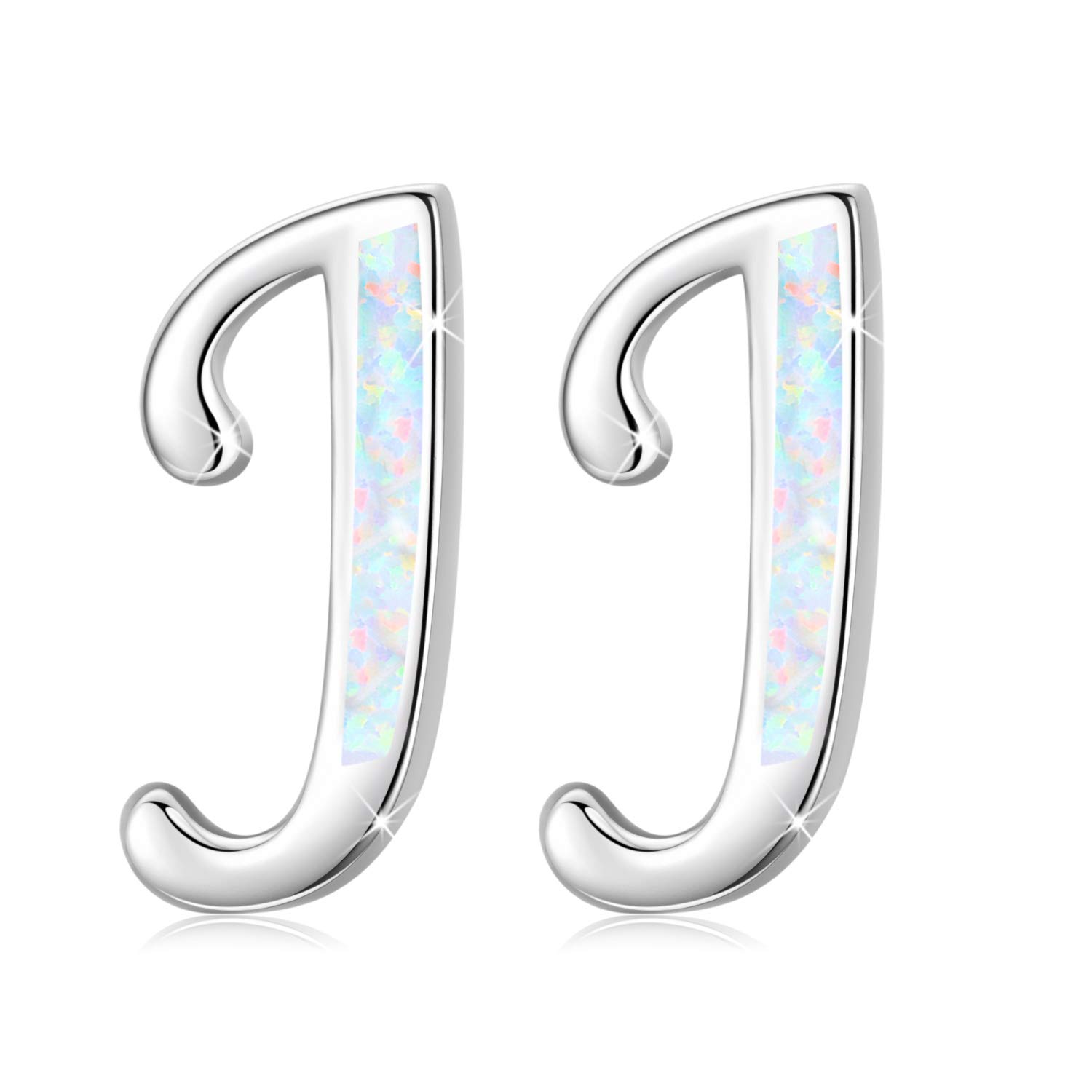 Amazon.com: Letter J Earrings Dainty Opal Studs Earrings Initial J ...