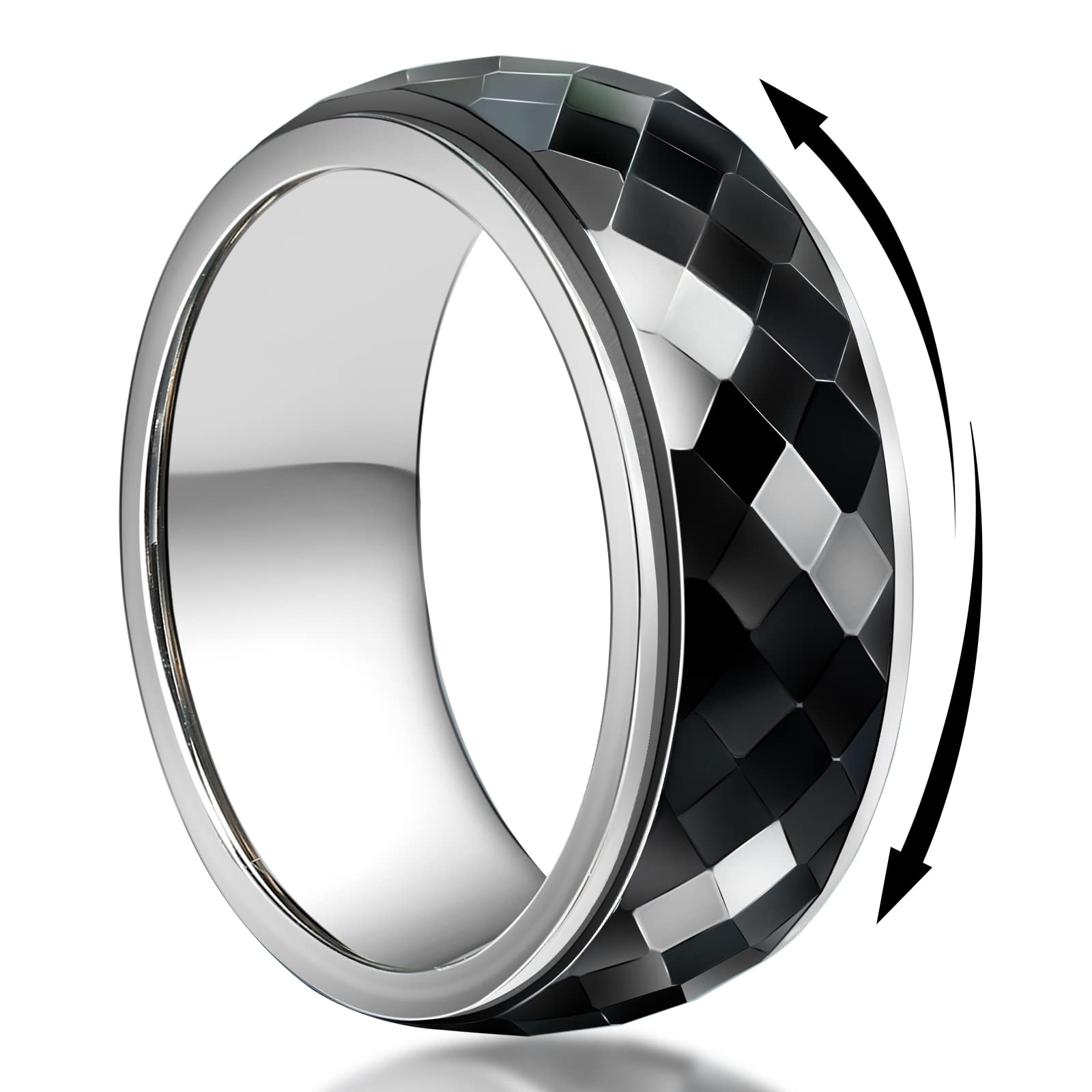 TGNEL Titanium Spinner Rings for Men 8mm, Ceramic Black Faceted Ring ...