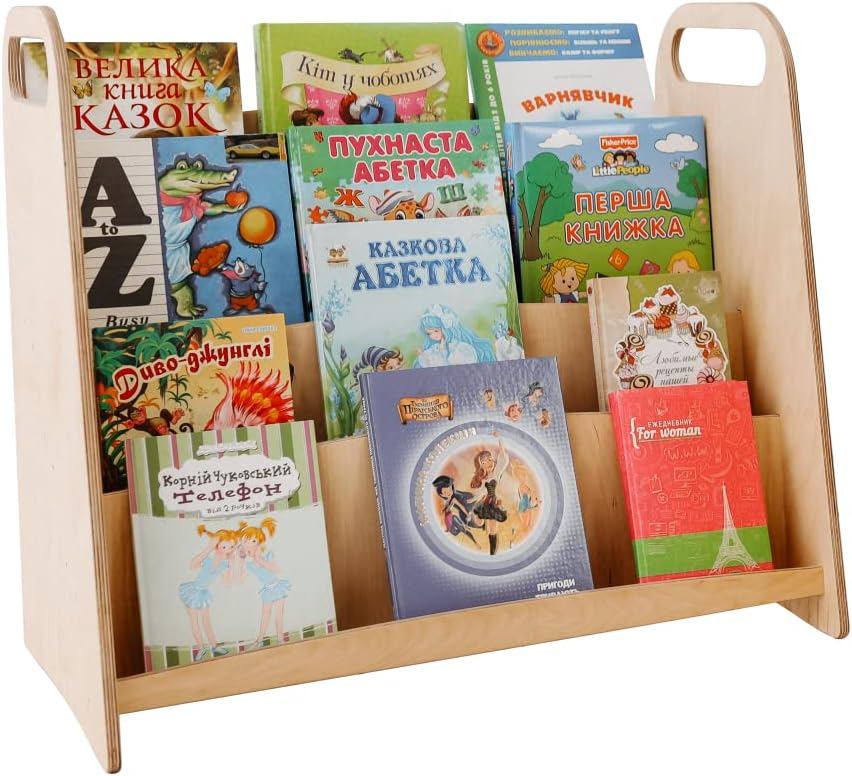 Amazon.com: Goodevas Wooden Book Shelf Organizer & Toy Storage for Kids - Wood Book Case & Toy ...