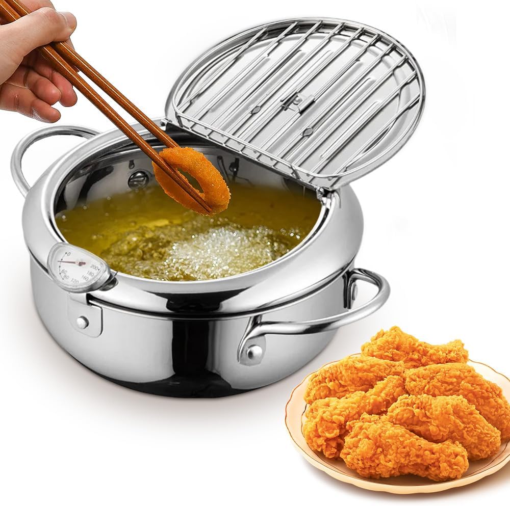 Amazon.com: Deep Frying Pan, Japanese-style Tempura Deep Fryer With ...
