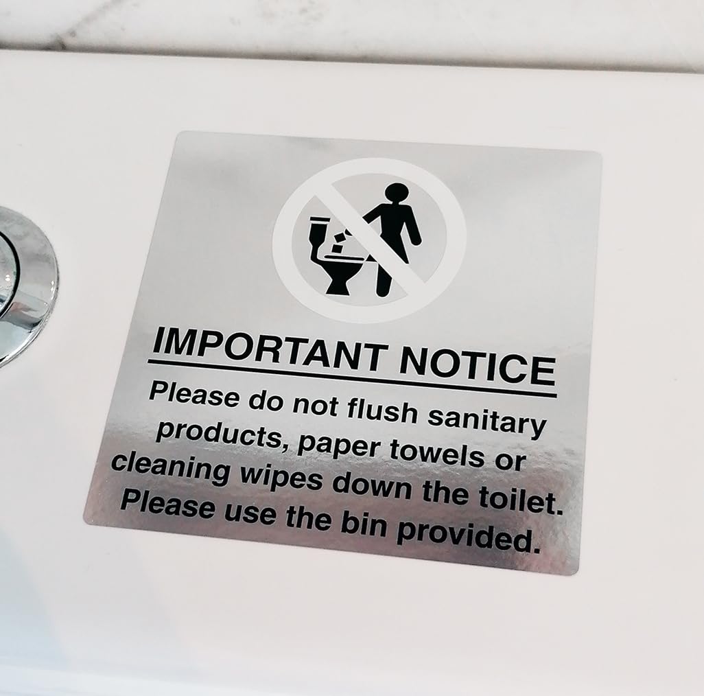 Deluxe silver effect toilet notice sign - Please do not flush sanitary ...