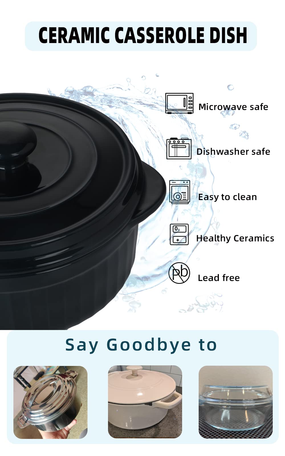 Snapklik.com : HAOTOP 2-Quart Ceramic Deep Casserole Dish