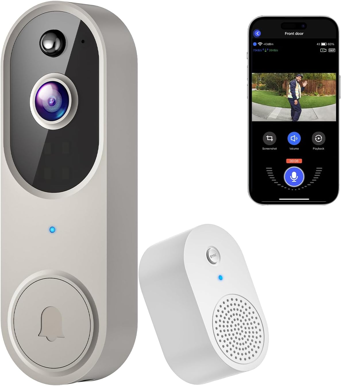 Amazon.com: BoomChill 1080p Wireless Video Doorbell Camera with Chime ...