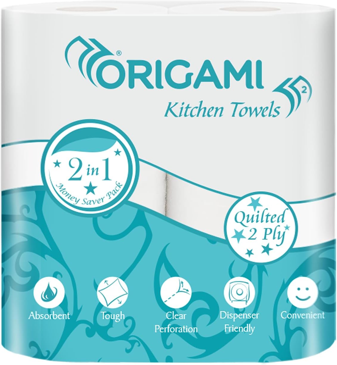 Origami Non Woven Reusable Kitchen Towel Roll - Pack of 2 (80 Pulls Per ...