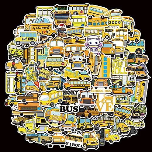 100PCS School Bus Stickers, Cute Cartoon Yellow Transportation Stickers ...