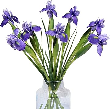 Amazon.com: Emivery 6 Pack Artificial Iris Flowers Real Touch Purple ...