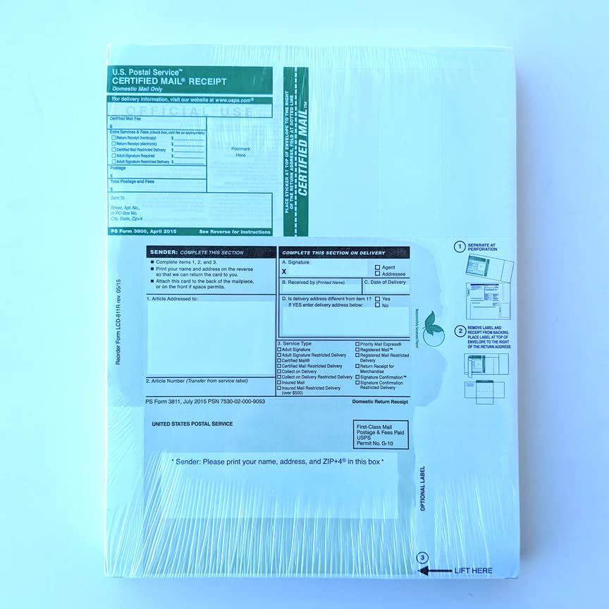 Amazon.com : LCD-811R Certified Mail Forms Return Receipt Pack of 100 ...