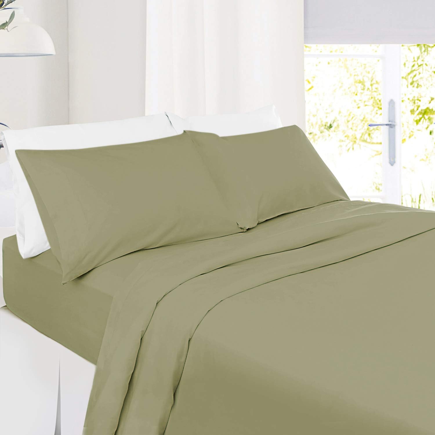 Amazon.com: 5 Piece Split King Size Sheets – Sage Bed Sheet Set - Hotel ...