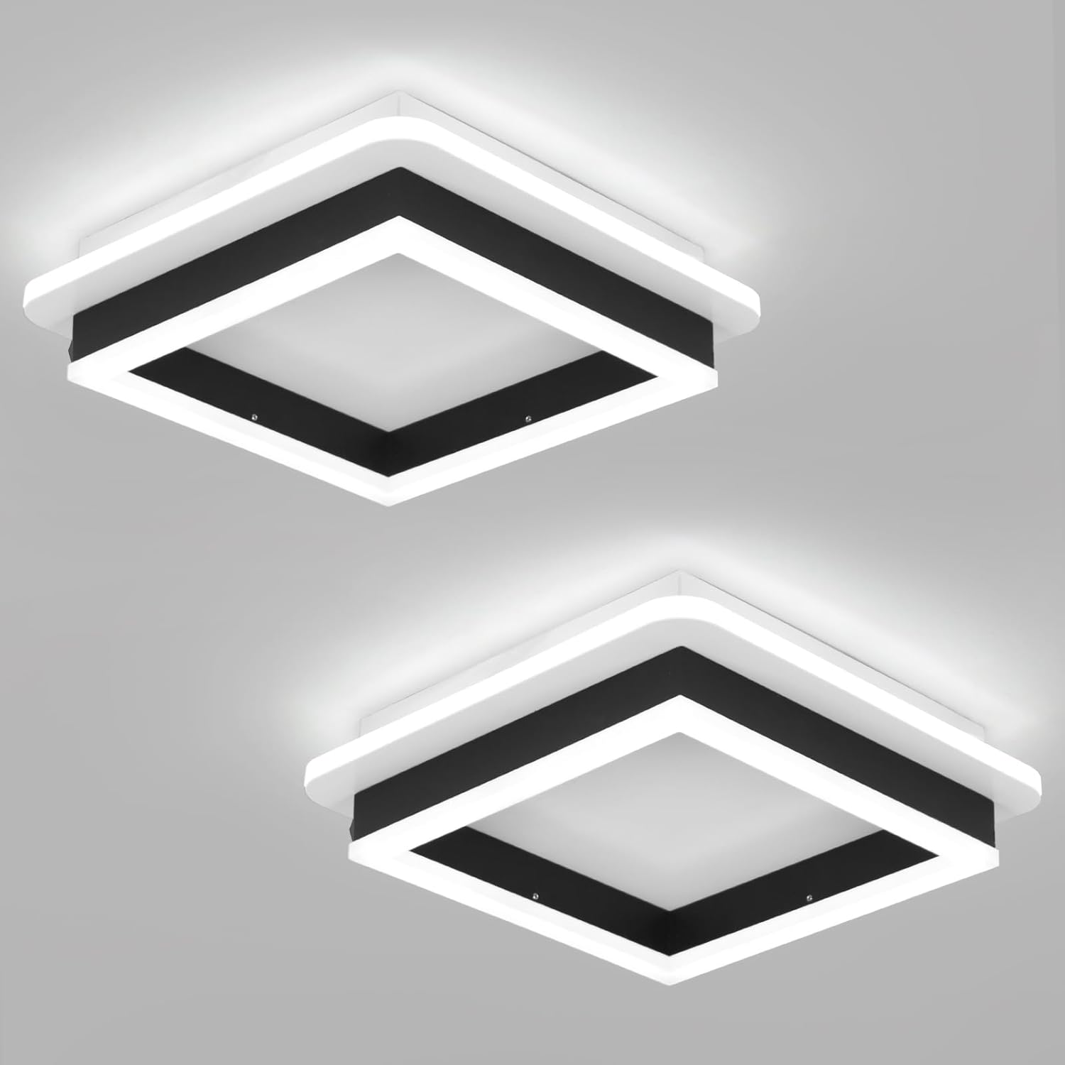 CANEOE 2 Packs Square Flush Mount Ceiling Light, 6000K Black Modern LED ...