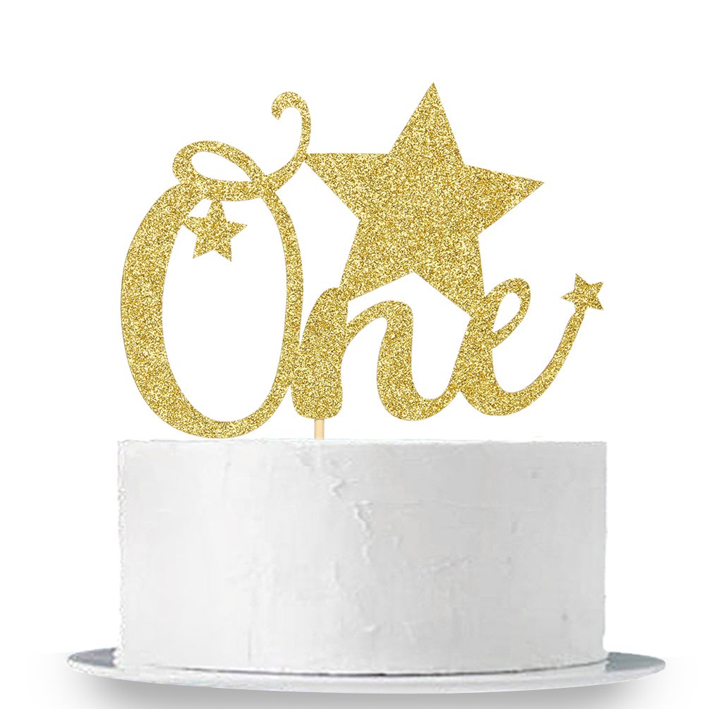 Innoru Gold Glitter One Birthday Cake Topper Babys First Birthday ...