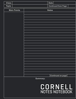 Cornell Notes Notebook: Cornell Style Note Taking Notebook for Students ...