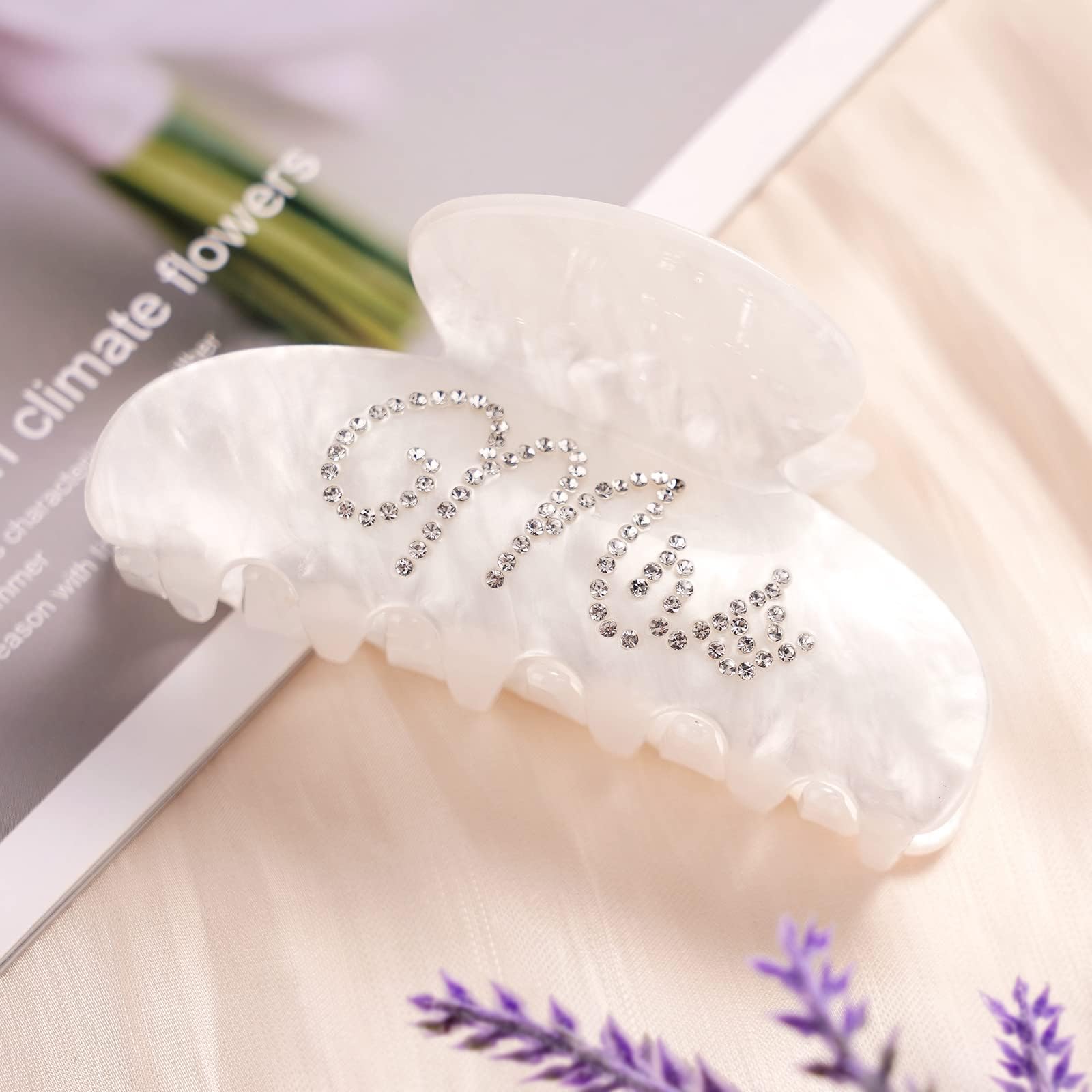 Amazon.com : Saliyaa Hair Clip, White Acrylic Mrs Hair Clip with Double ...