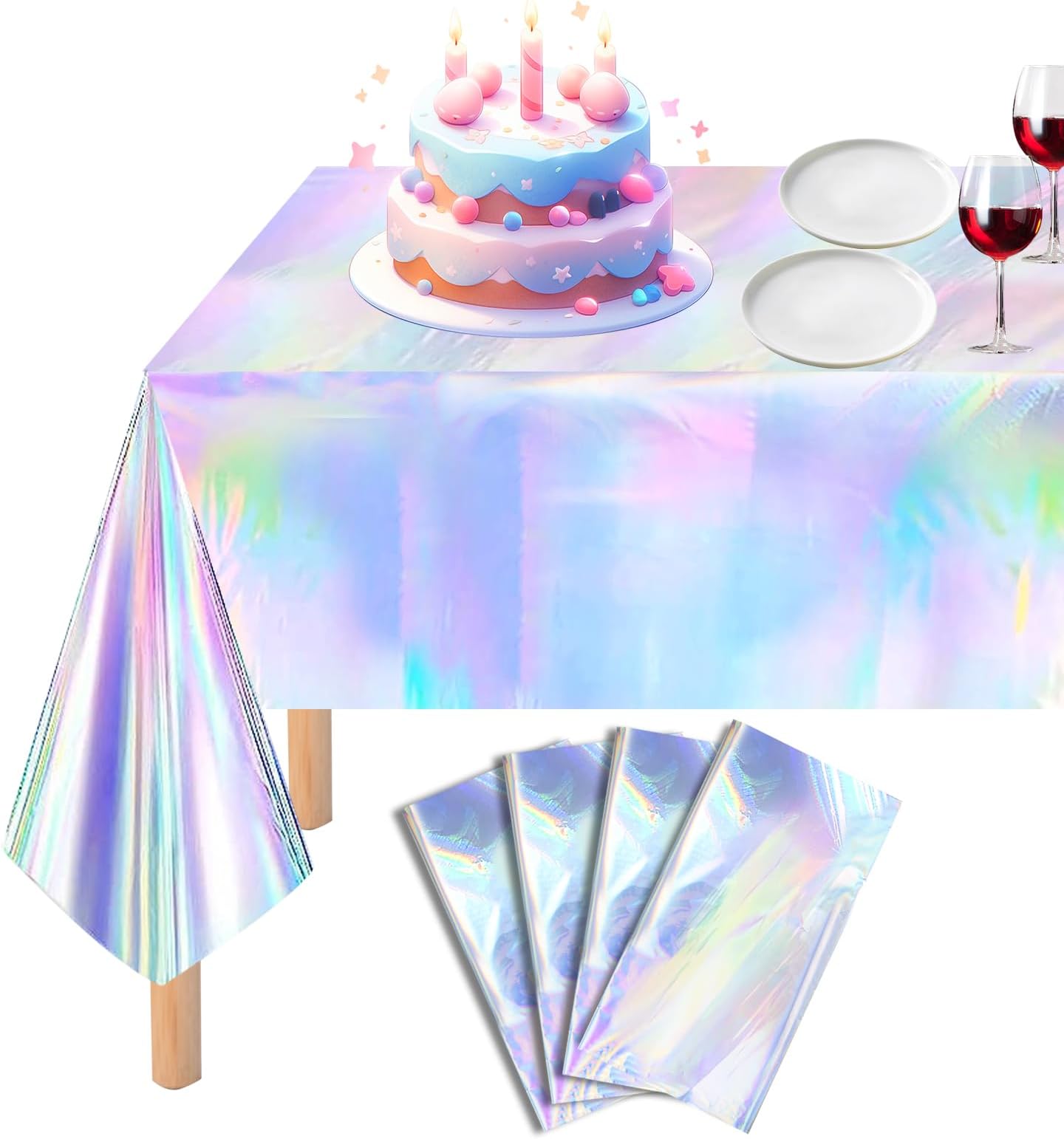 Amazon.com: 4 Pack Iridescence Silver Plastic Tablecloths Shiny ...