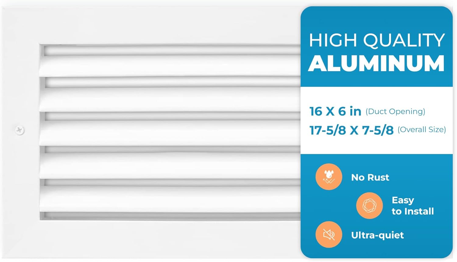 Aluminum 16 x 6 Inch (Duct Opening) Vent Cover Return Air Grille ...