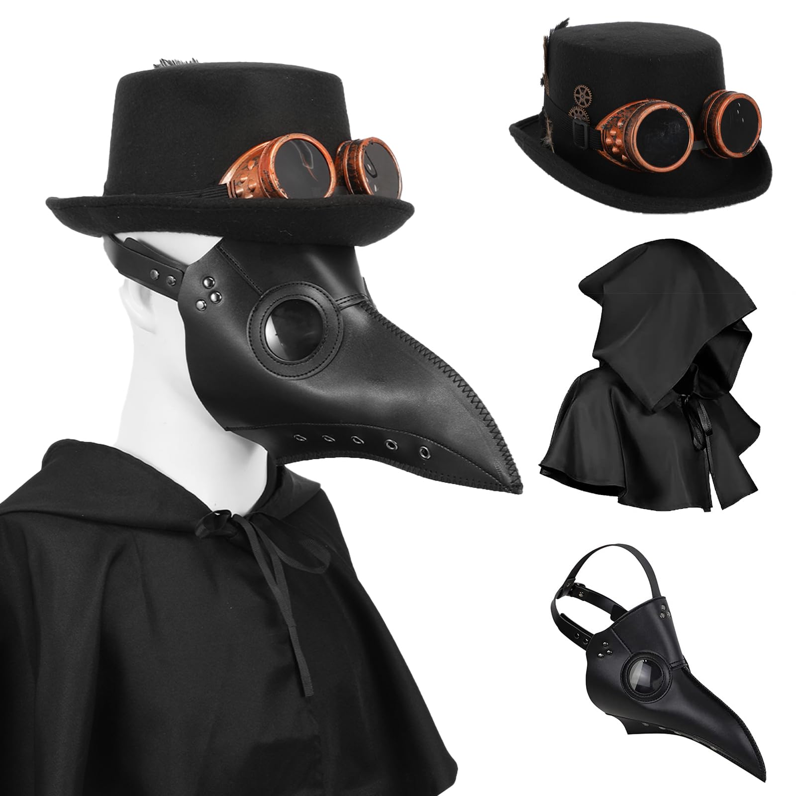 Amazon.com: ZZXIAOJIE Halloween Plague Doctor Mask with Cloak and Hat ...