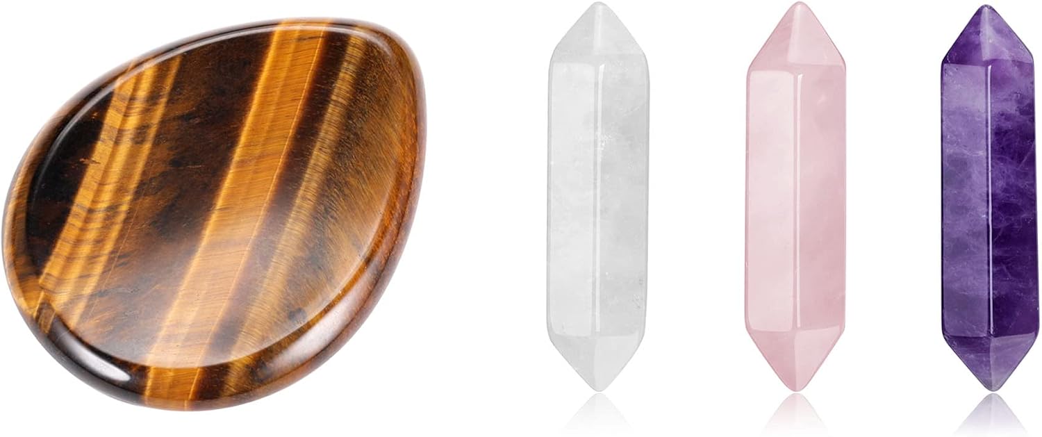 Amazon.com: Worry Stone and 3pcs Healing Quartz Crystal Point Wand ...