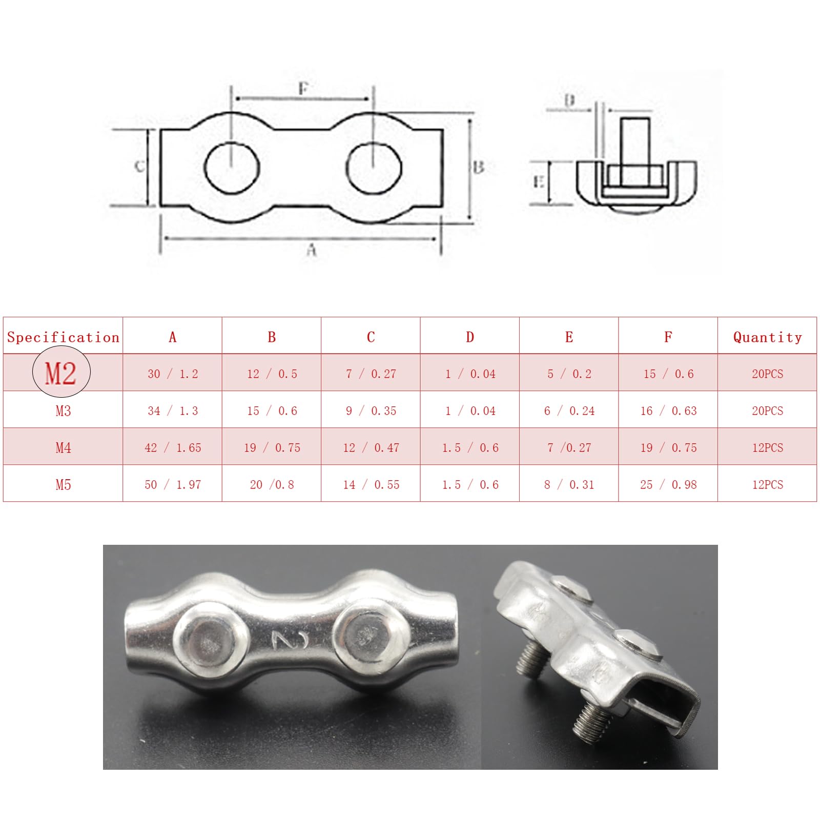 Snapklik.com : Joyangy 20pcs M2 Stainless Steel Duplex Wire Rope Clip ...