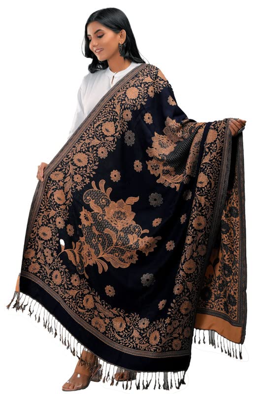 Buy Zingle Women's Kashmiri Warm Woolen Heavy Embroidered Floral Design ...