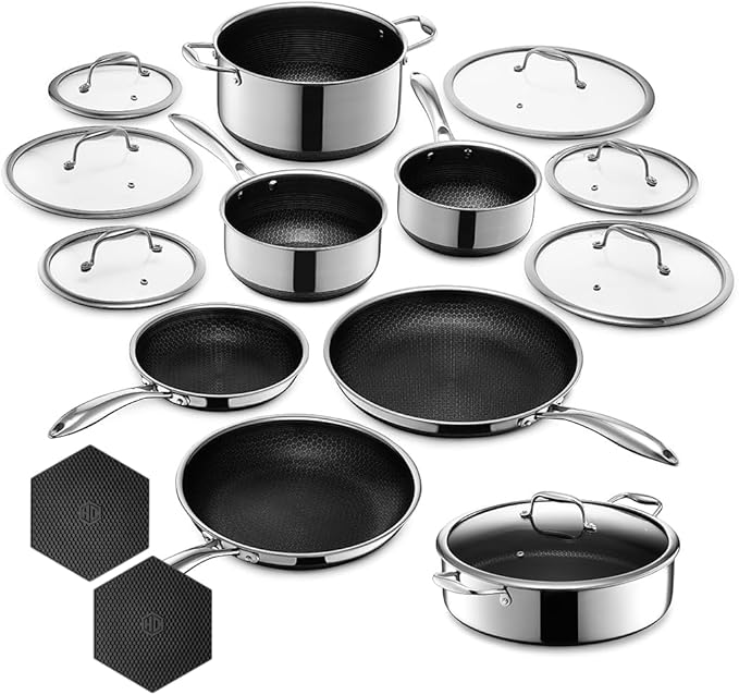 Amazon.com: HexClad Hybrid Nonstick 16-Piece Cookware Set, 2, 3, and ...