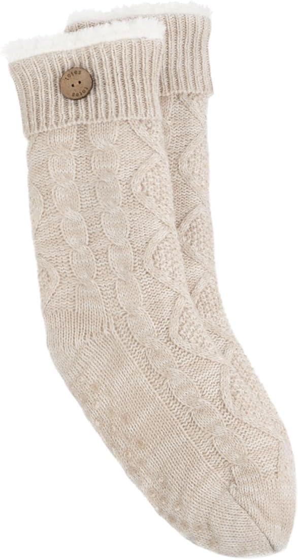 totes® toasties® Ladies Texture Slipper Socks with Button, Warm Sherpa ...