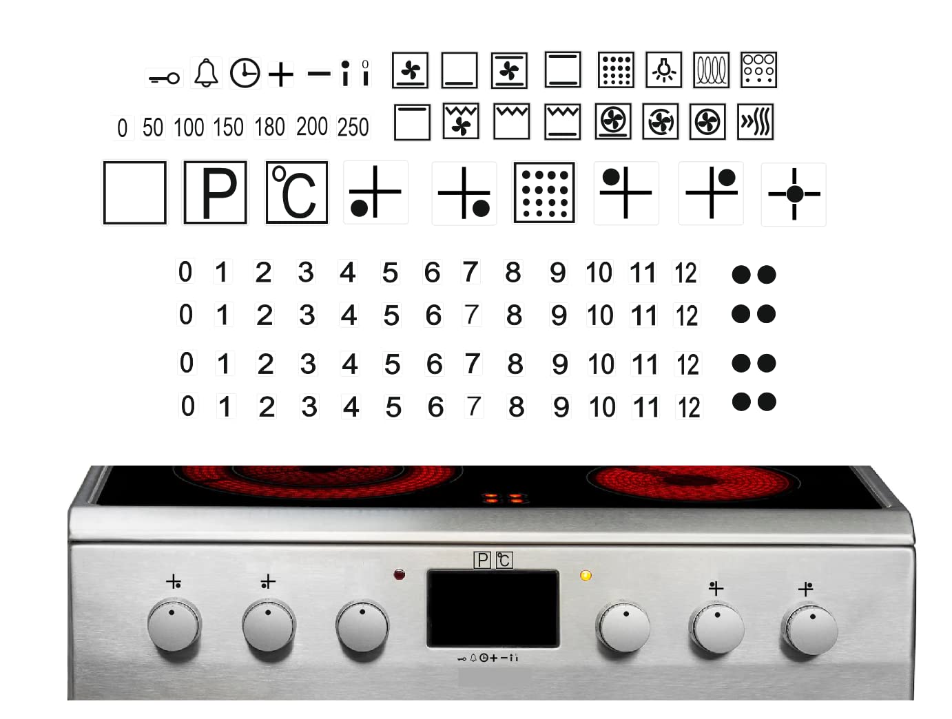 Buy Cooker Sticker Set Cooker Symbols Sticker Labelling of Blurred Hob ...