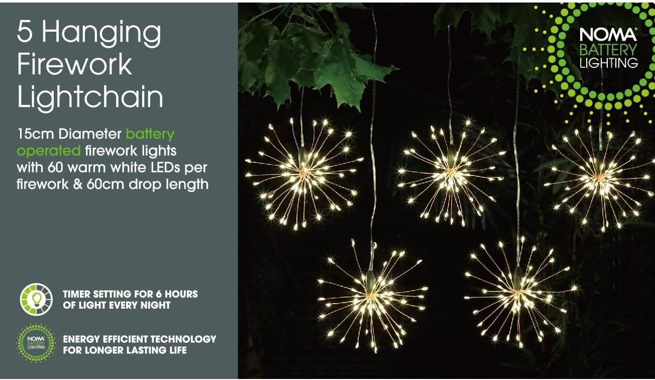 Noma Hanging Firework Light Chain, Battery Operated (Pack of 5 Lights ...