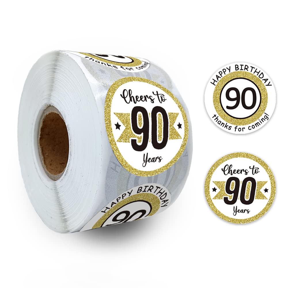 Amazon.com: REWIDPARTY White Gold 90th Birthday Stickers Rolls Cheers ...